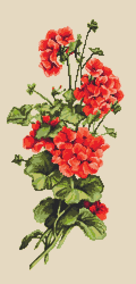 Red Geraniums Digital Cross Stitch Pattern Pdf - Etsy