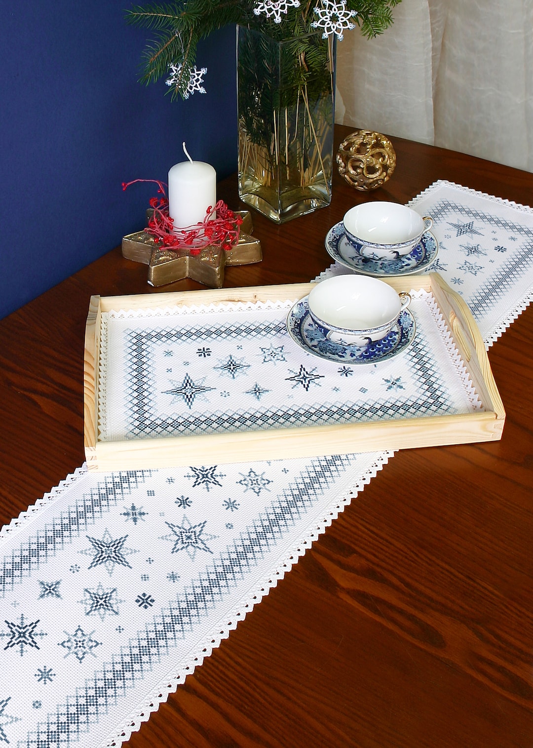 Stellar Runner, Long Table Winter Runner Digital Counted Cross Stitch ...
