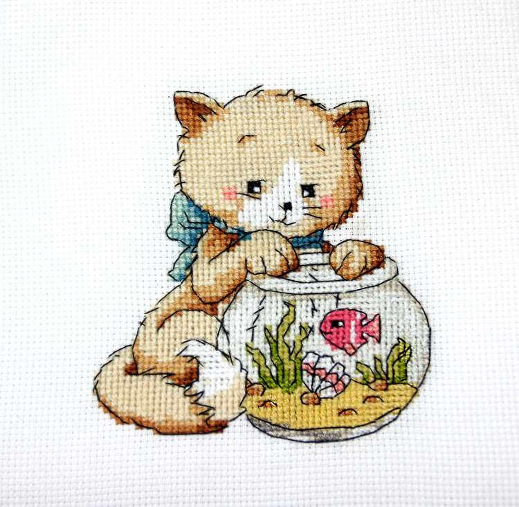 Playing With a Fish Cross Stitch Digital Pattern, Kitten PDF, Little ...