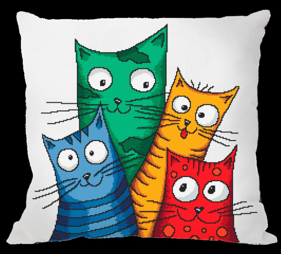 Cushion - Crazy Cats Digital Pattern Cross Stitch PDF, - Etsy