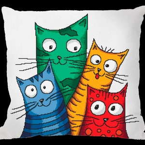 Cushion - Crazy Cats Digital Pattern Cross Stitch PDF, - Etsy