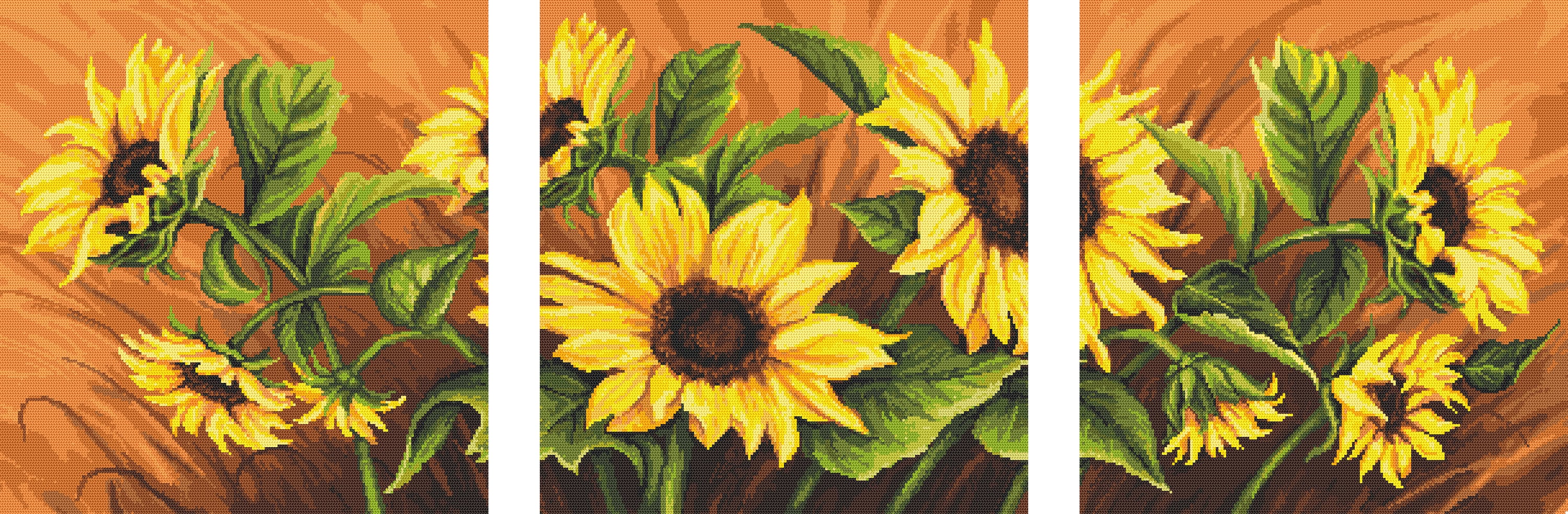 Triptych With Sunflowers, Big Digital Stitch Pattern, PDF & HKS Files ...