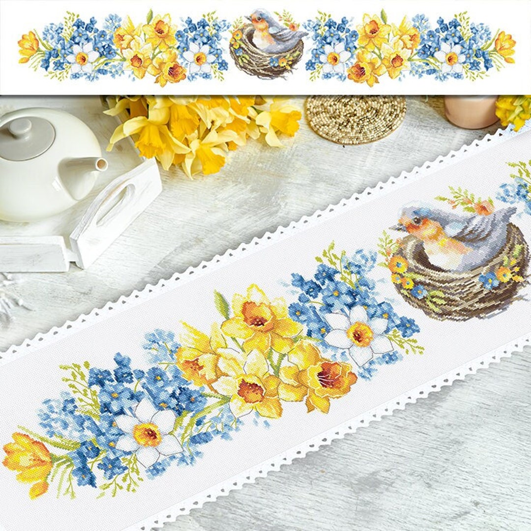 Cross Stitch Pattern PDF - Long Spring Table Runner, PDF & HKS Files ...