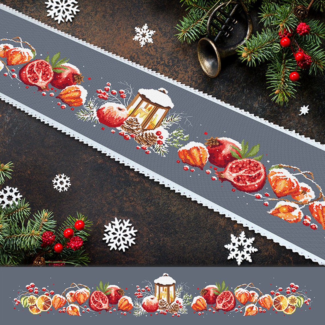 Christmas Runner Long Table Winter Runner Digital Counted | Etsy