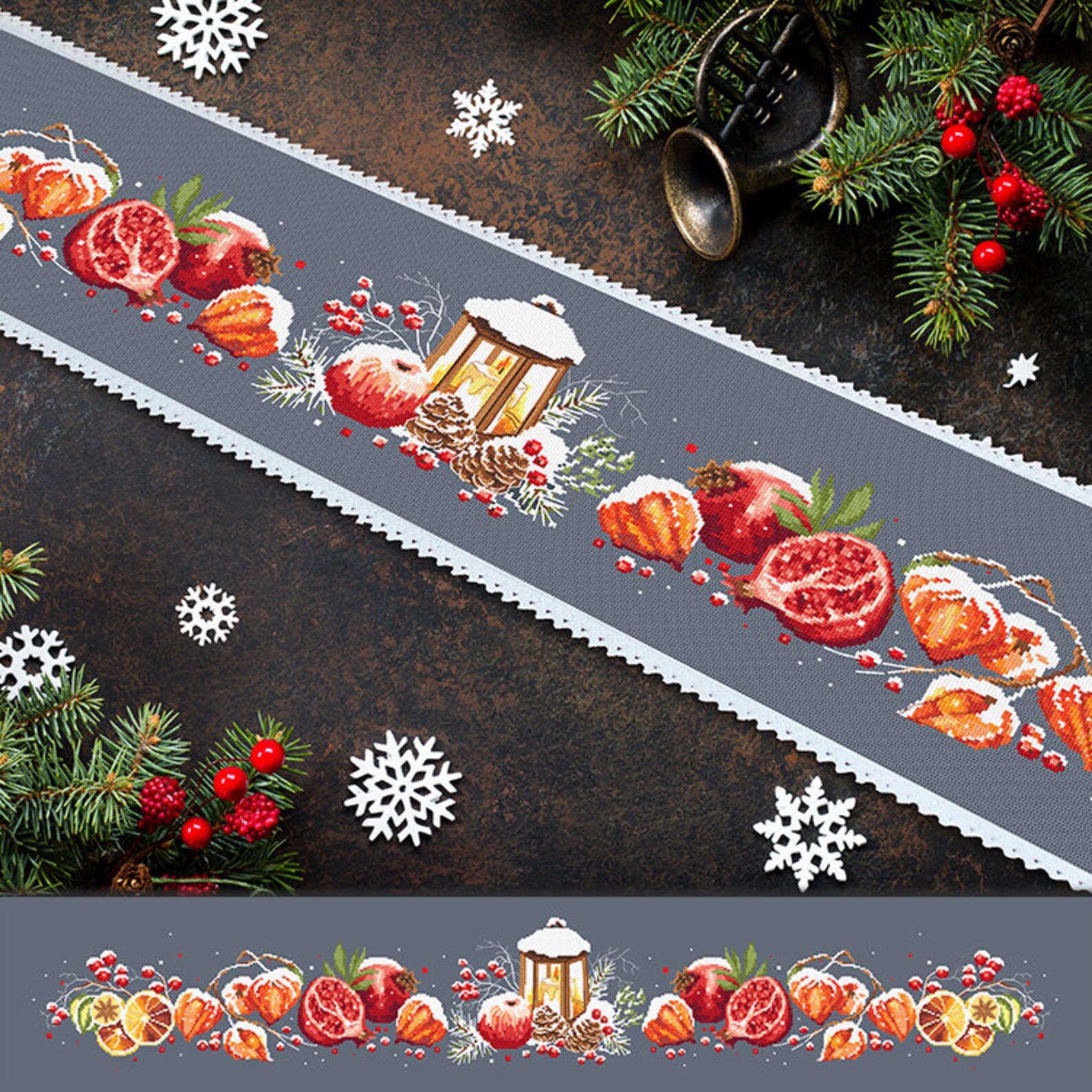 Christmas Runner Long Table Winter Runner Digital Counted | Etsy
