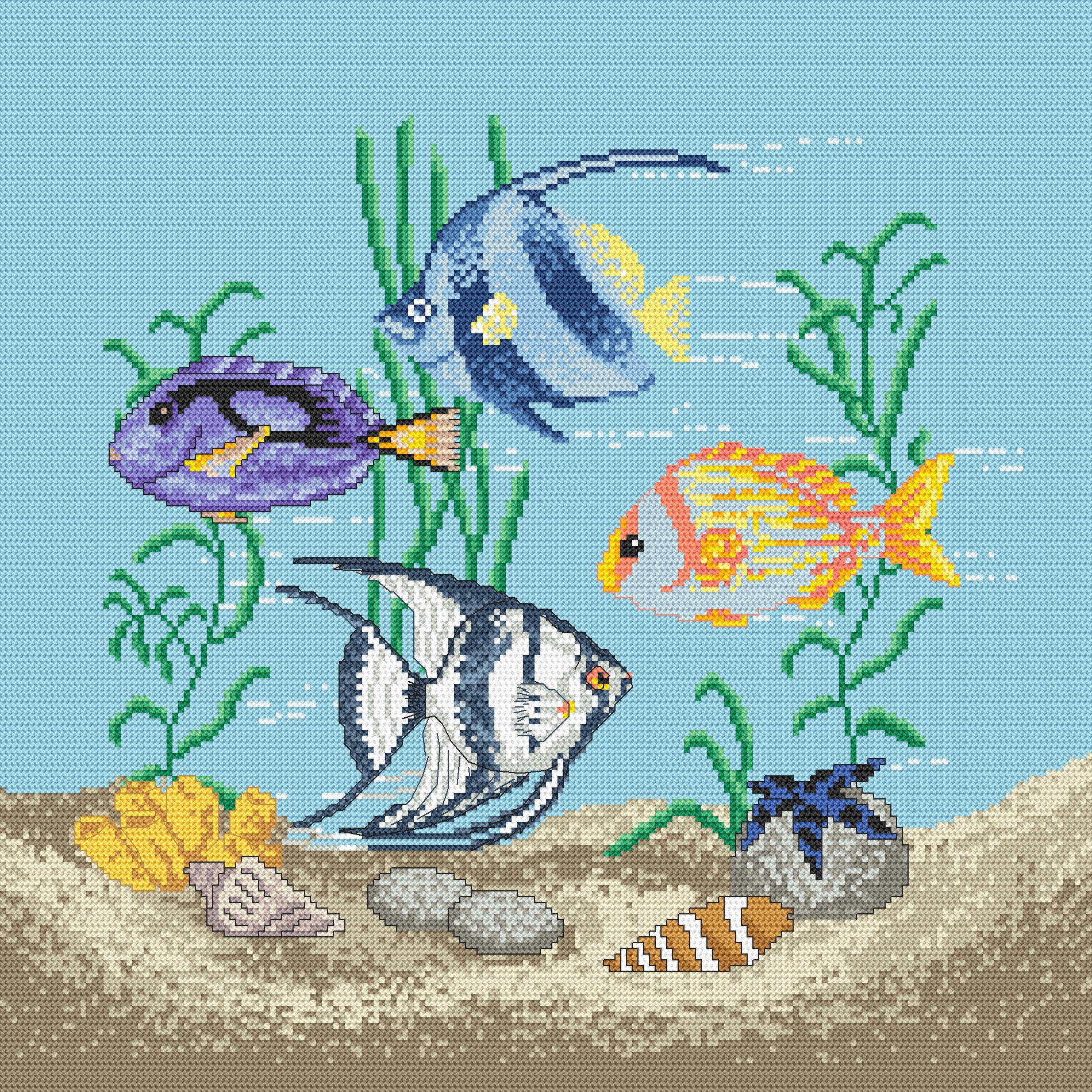Pillow Aquarium Digital Cross Stitch Pattern Fish Cross - Etsy