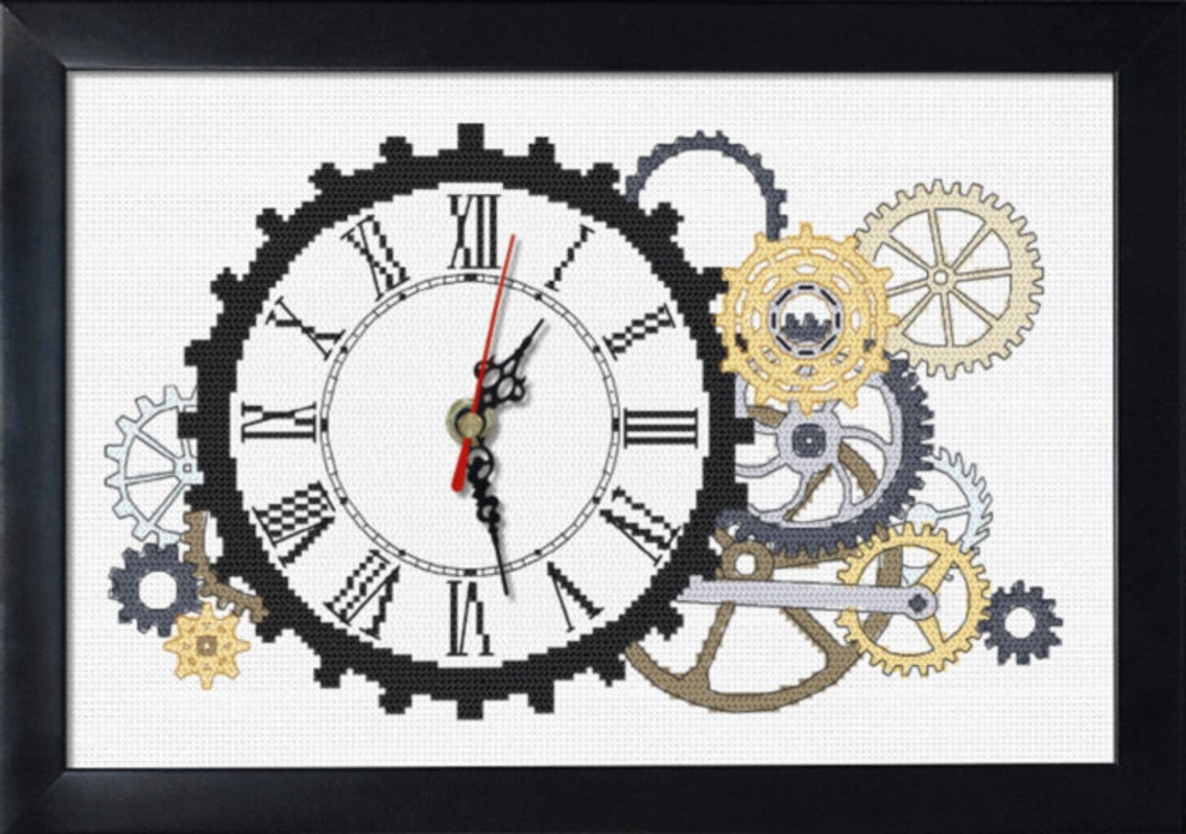 Clock Pattern for Cross Stitch, Steampunk Digital PDF, Counted Cross ...