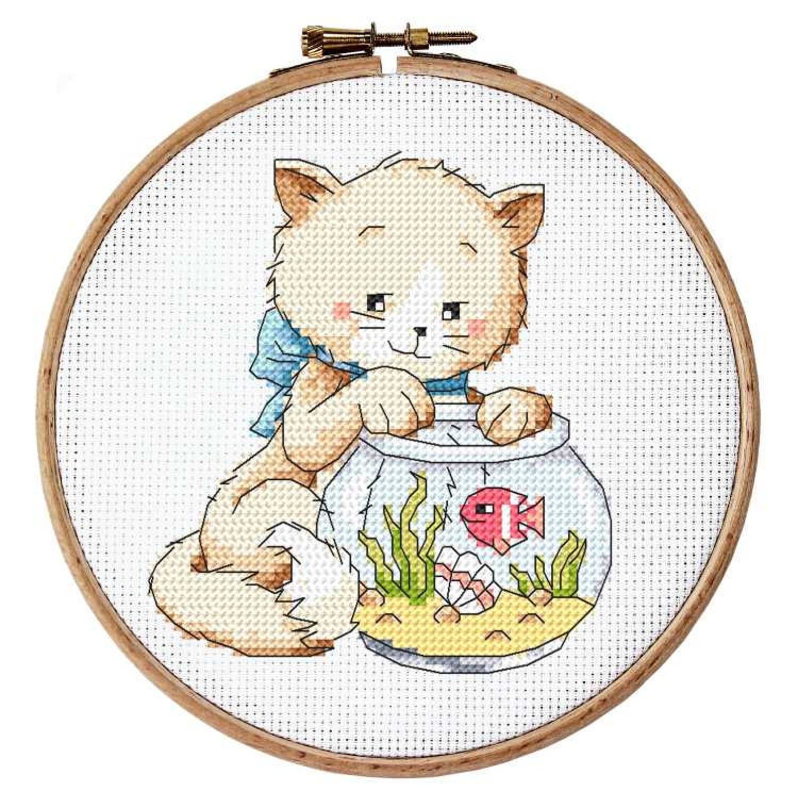 Playing With a Fish Cross Stitch Digital Pattern, Kitten PDF, Little ...