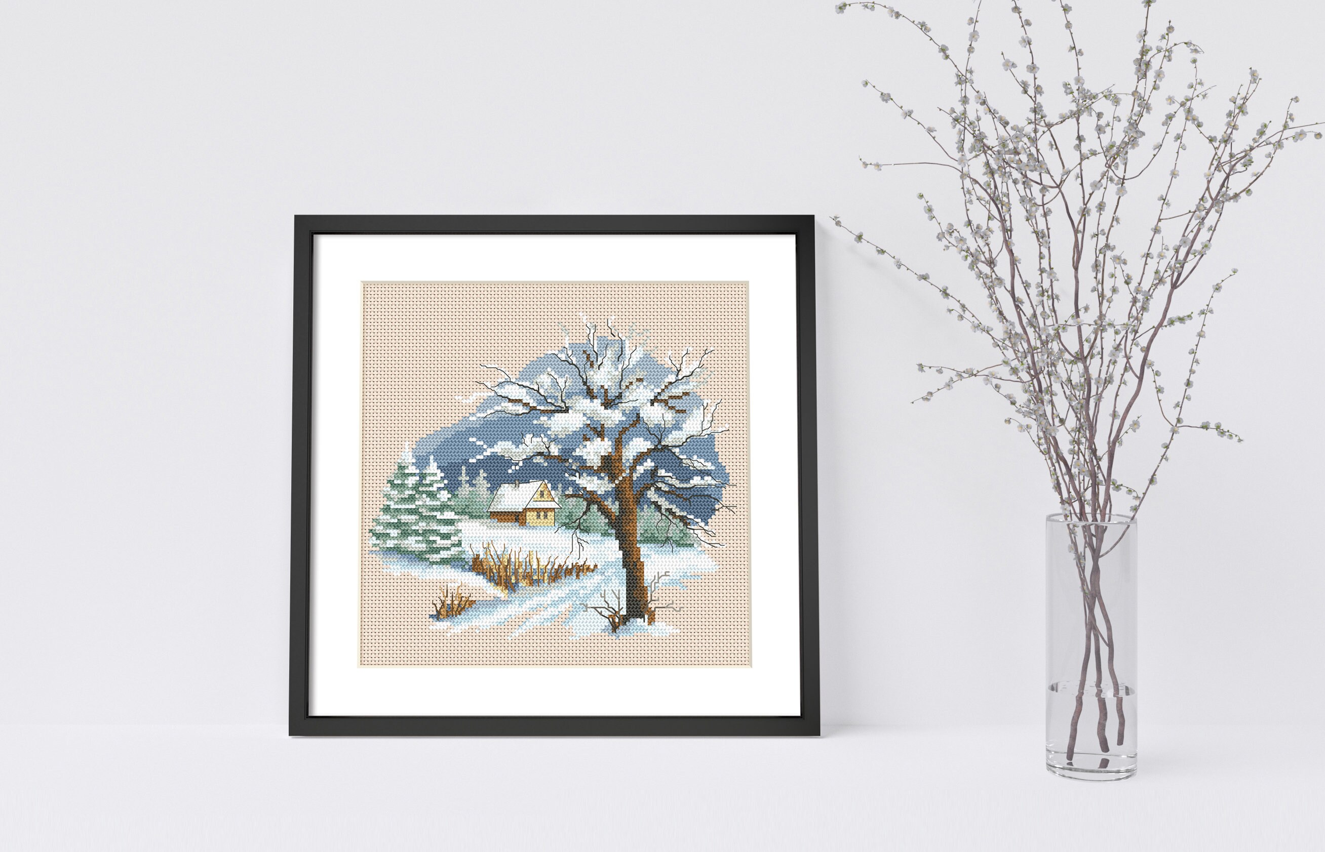 Four Season - Winter Pattern for Cross Stitch , Sunset Small Landscape ...