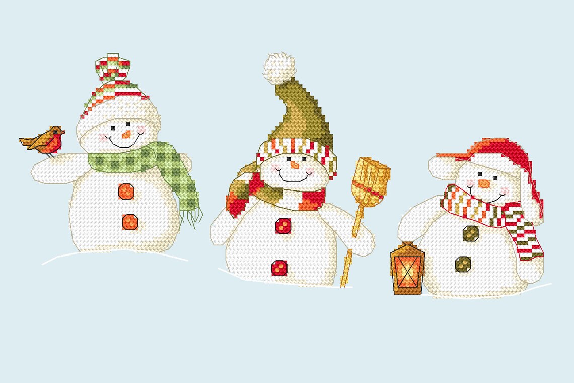 Snowmen Digital Pattern for Cross Stitch Pillowcase PDF - Etsy