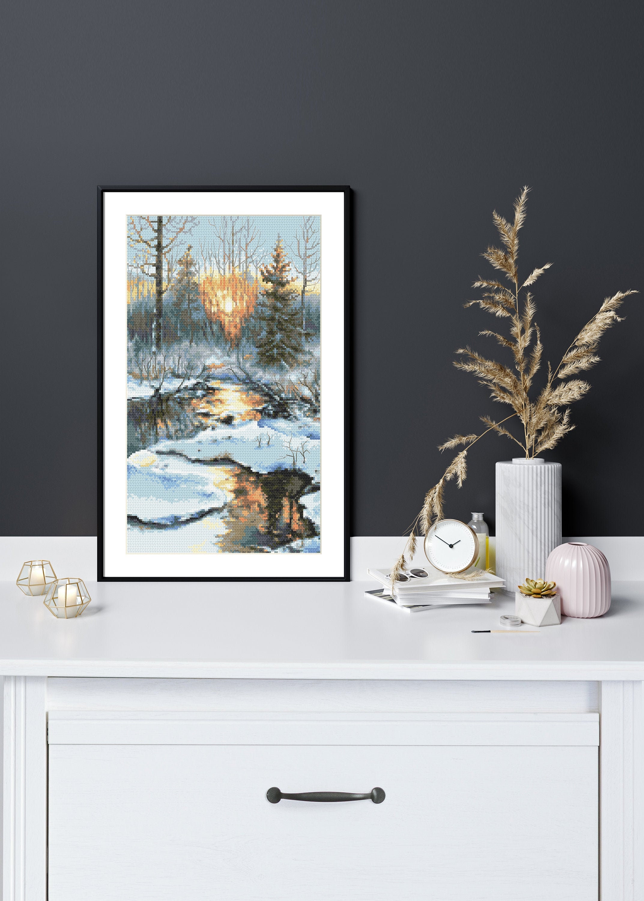 Winter Sunset Pattern for Cross Stitch Sunset Small | Etsy