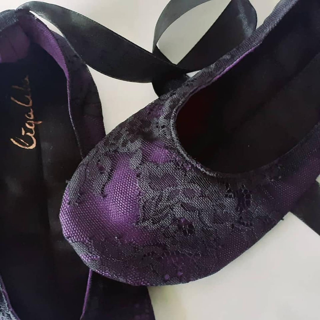 Black Lace Ballet Flats in Dark Purple Customize Yourself Shoes ...