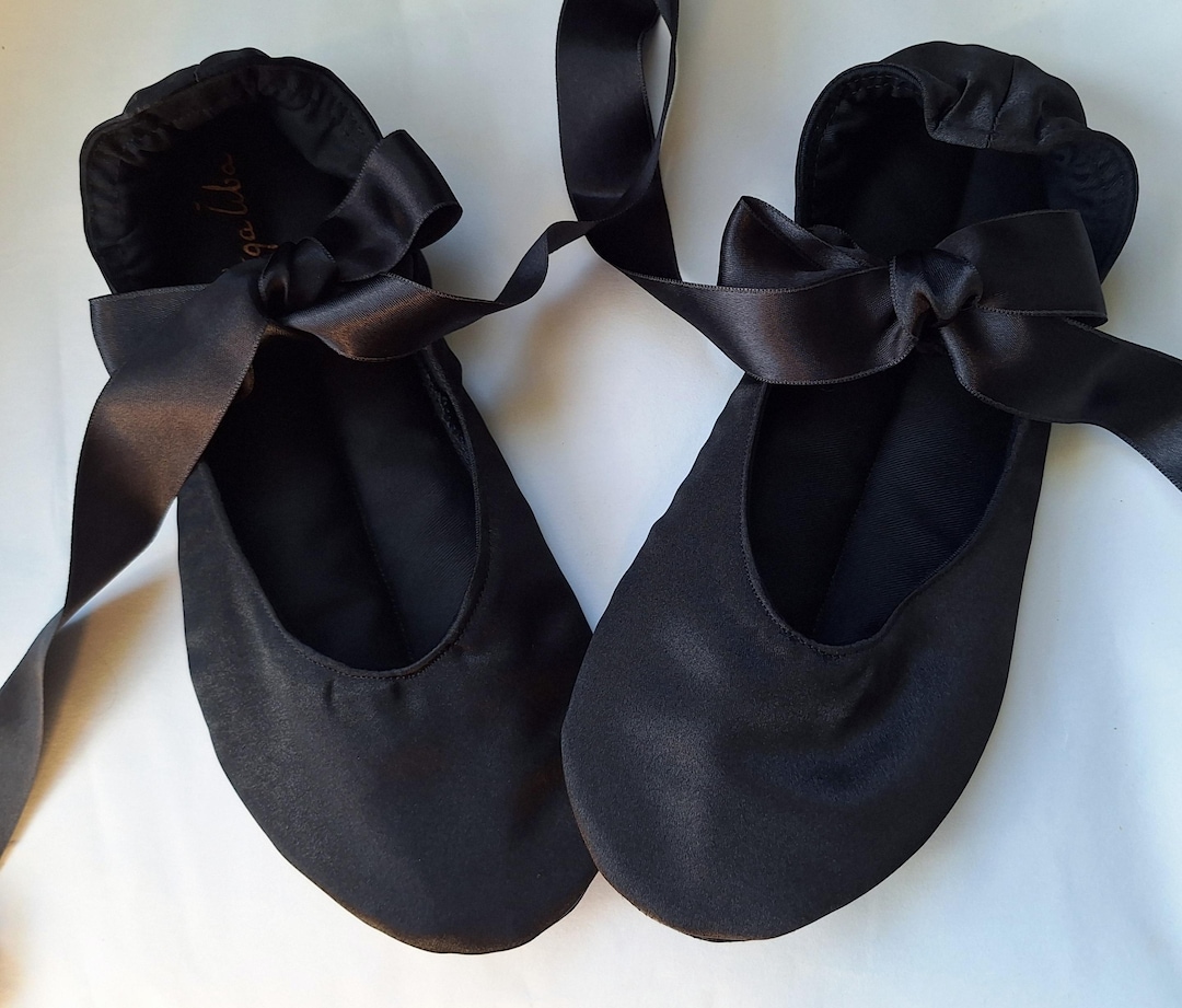 Black Satin Ballet Flats With Satin Ribbons Made to Order Ballerina ...