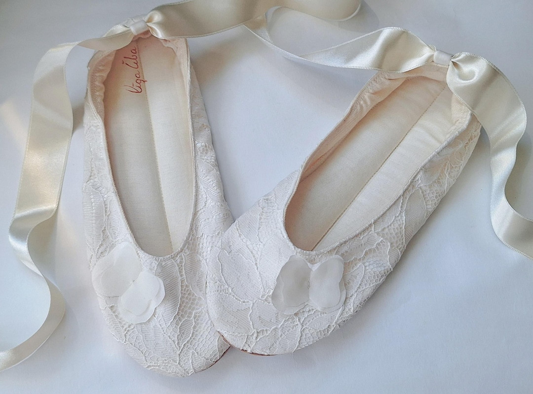 Ivory Lace Wedding Ballet Flats With Ribbon - Etsy