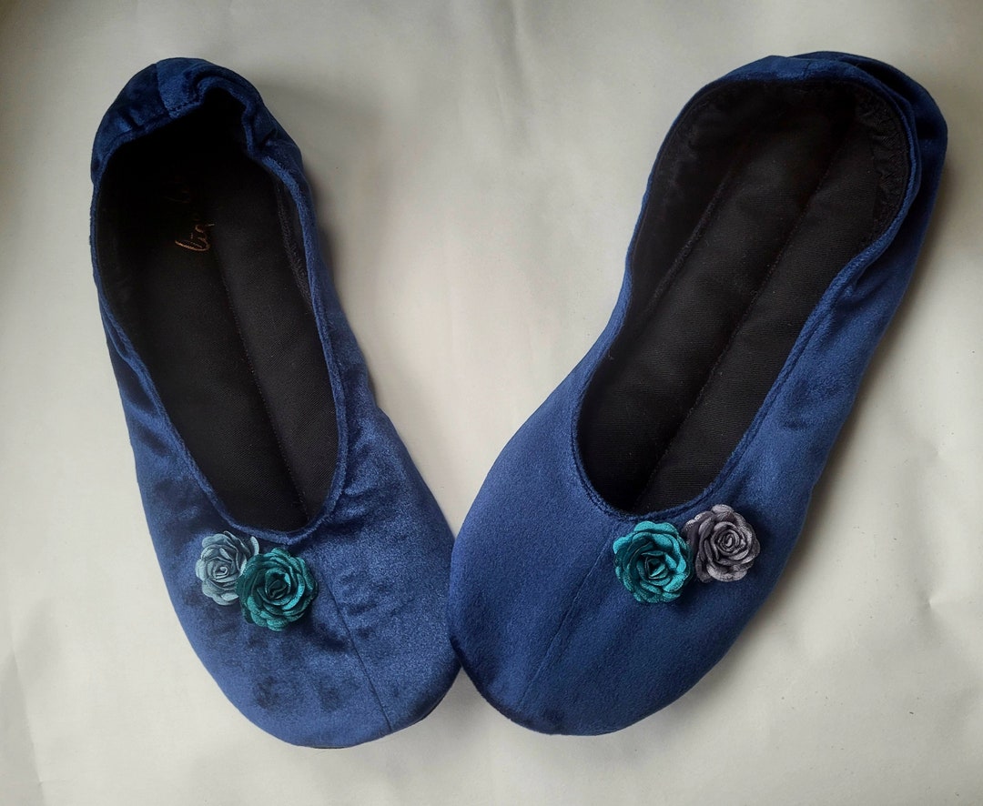 Handmade Dark Blue Velvet Ballet Flats, Beaded and Embroidered - Etsy