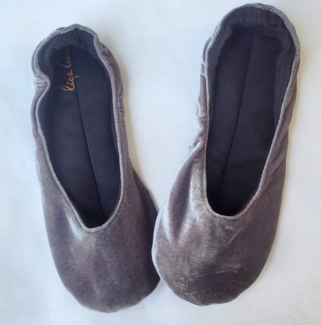 Gray Velvet Ballet Flats Velvet Ballerinas Large Size Shoes Gray ...