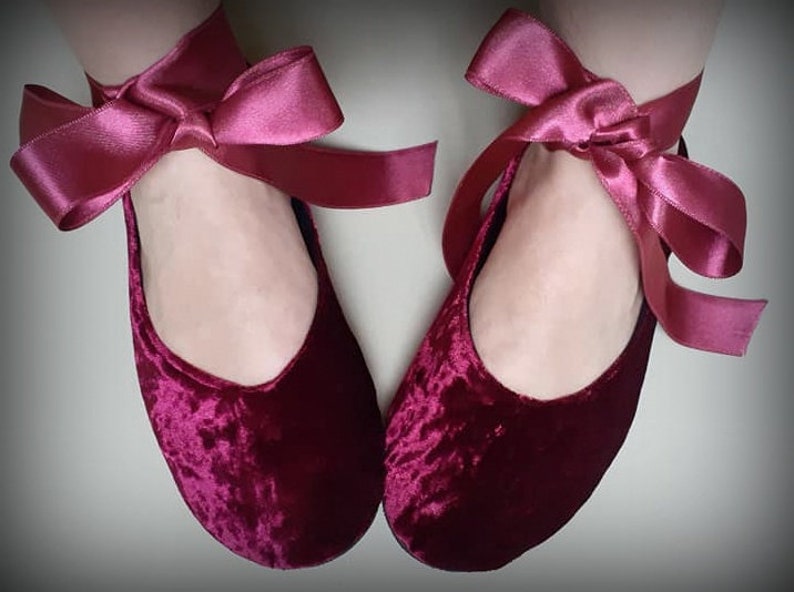 Dark Red Velvet Wedding Shoes With Satin Ribbons - Etsy