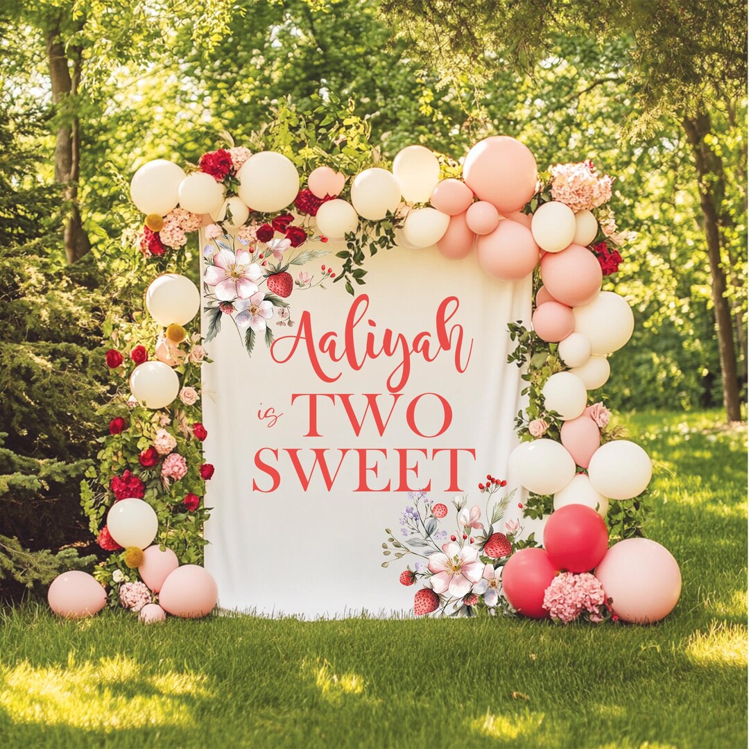 Two Sweet Strawberry Birthday Two Sweet Banner Strawberry Two Sweet ...