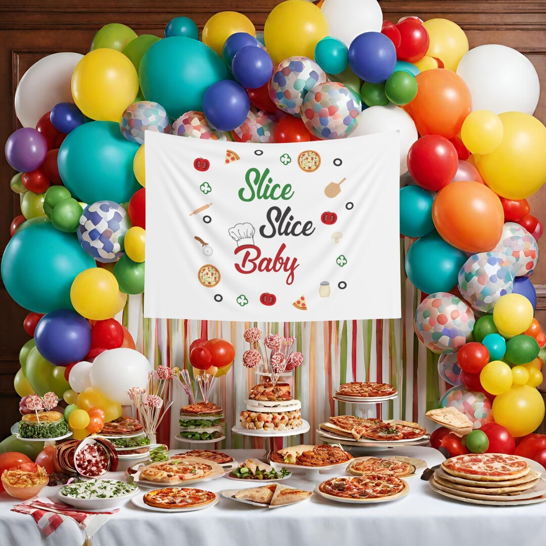 Slice Slice Baby Pizza Party Backdrop Pizza Birthday Pizza Decor Pizza ...