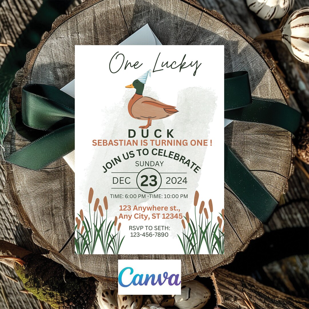 One Lucky Duck Invitation Mallard Duck Birthday Template First Birthday ...