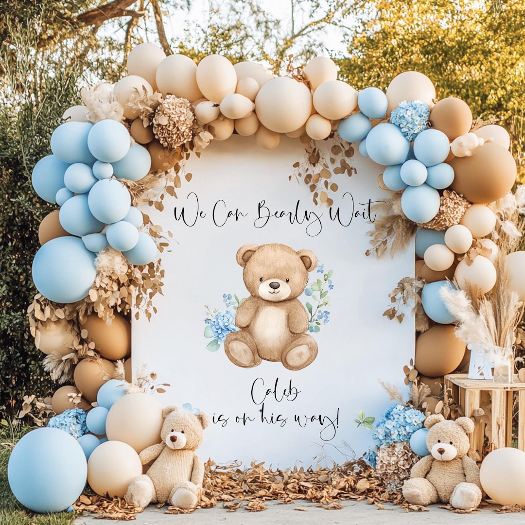 We Can Bearly Wait Boy Teddy Bear Baby Shower Backdrop Baby Shower ...