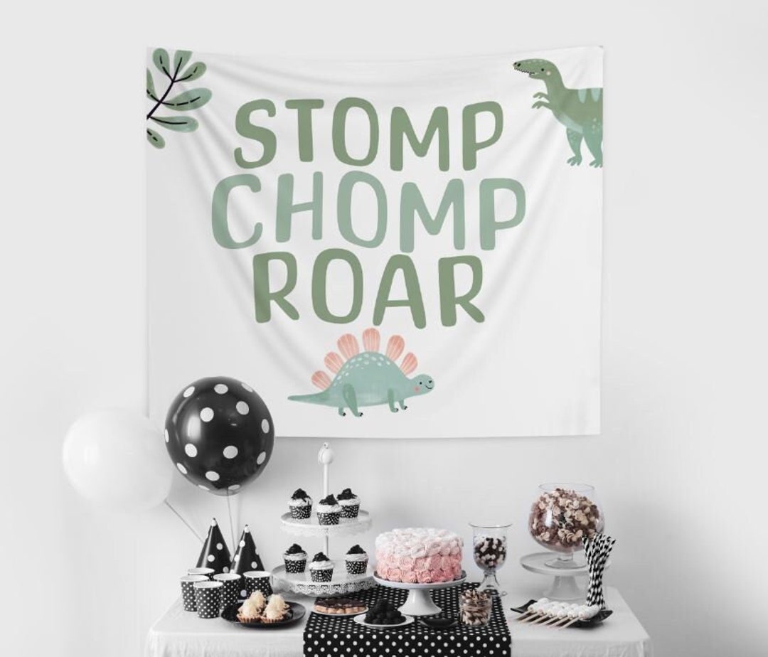 Stomp Chomp Roar Dinosaur Birthday Decorations Dinosaur Backdrop ...