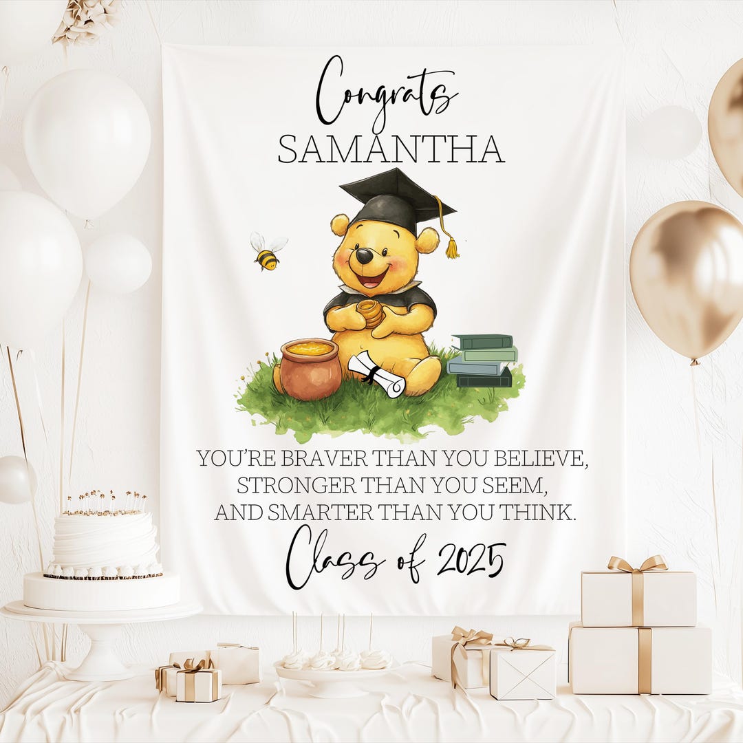 Winnie the Pooh Graduation Backdrop Class of 2025 Graduation Banner ...