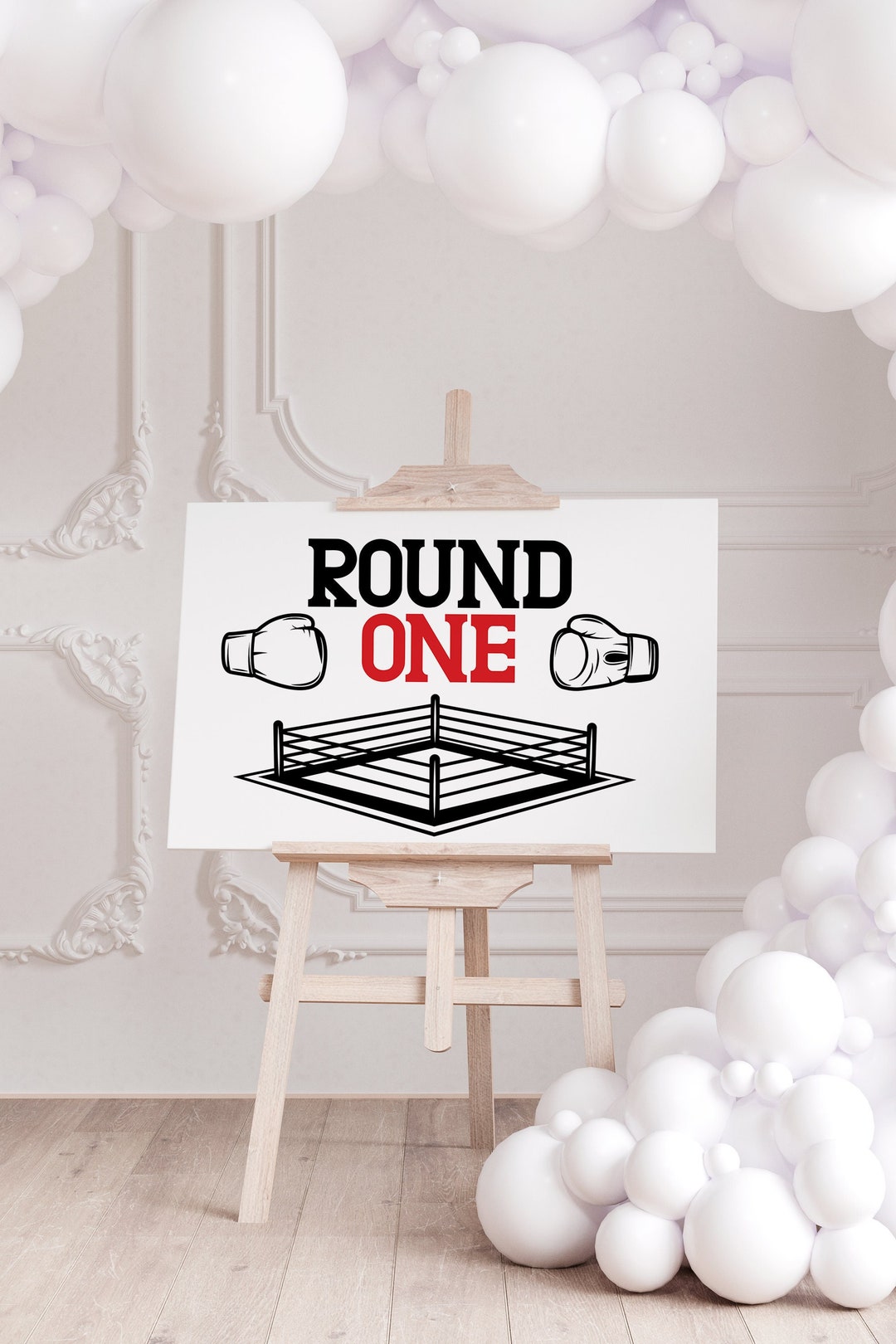 Round One Boxing Party Boxer Little Boxer Sports Banner Boxing Gloves ...