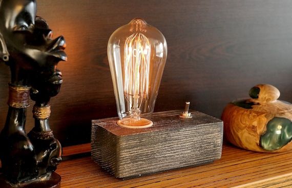 Edison Lamp Bedside Lamp Wood Desk Lamp Wood Edison Lamp - Etsy