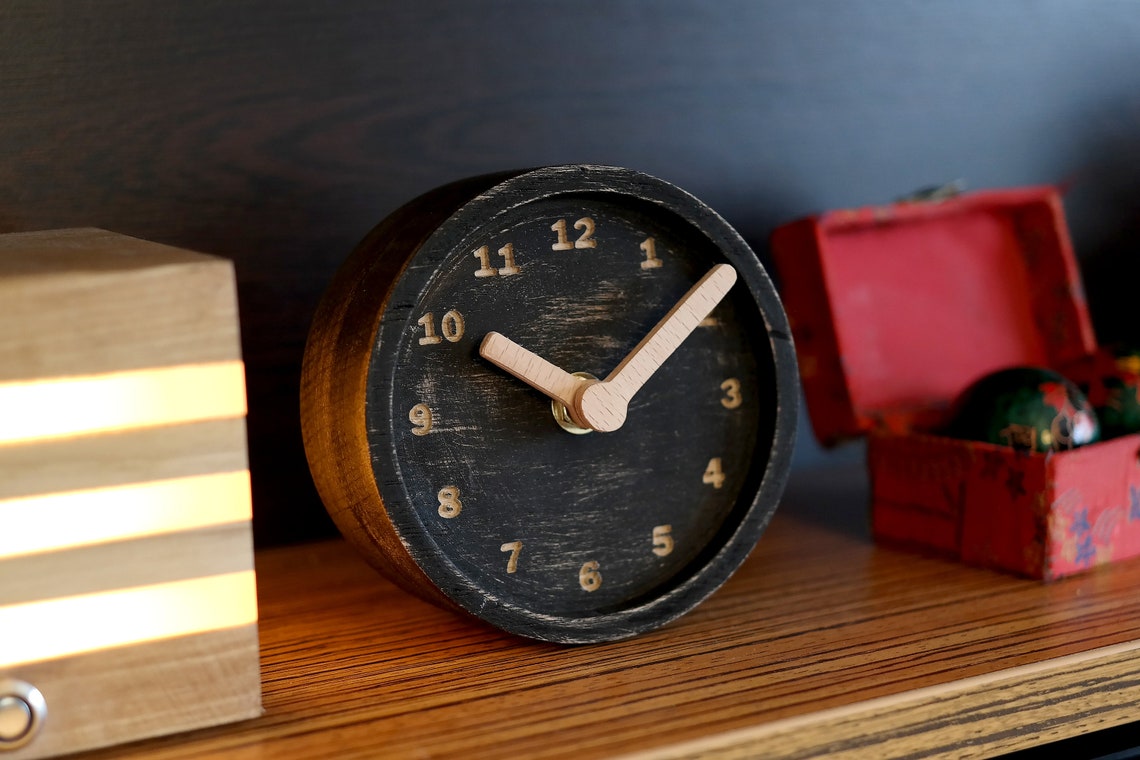Wood Clock Old Clock Wood Desk Clock Solid Wood Clock - Etsy