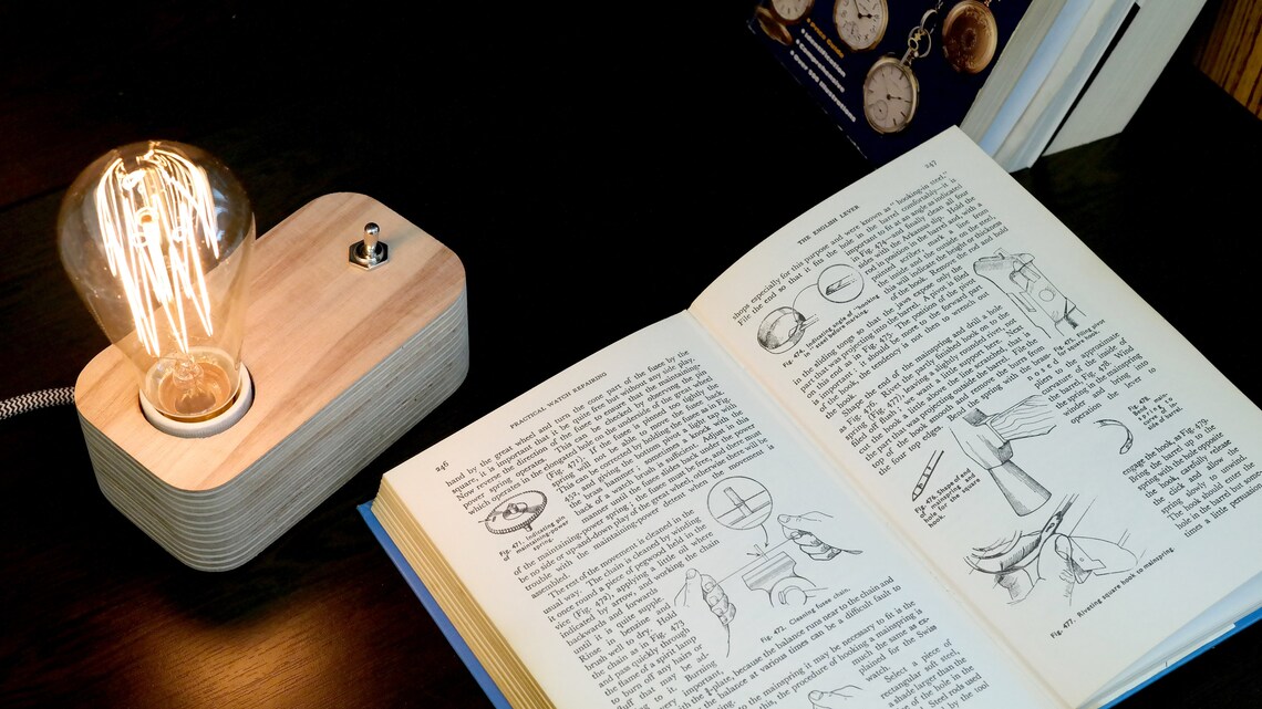 Wood Dimmable Desk Lamp Wood Edison Dimmer Lamp Wood Edison | Etsy