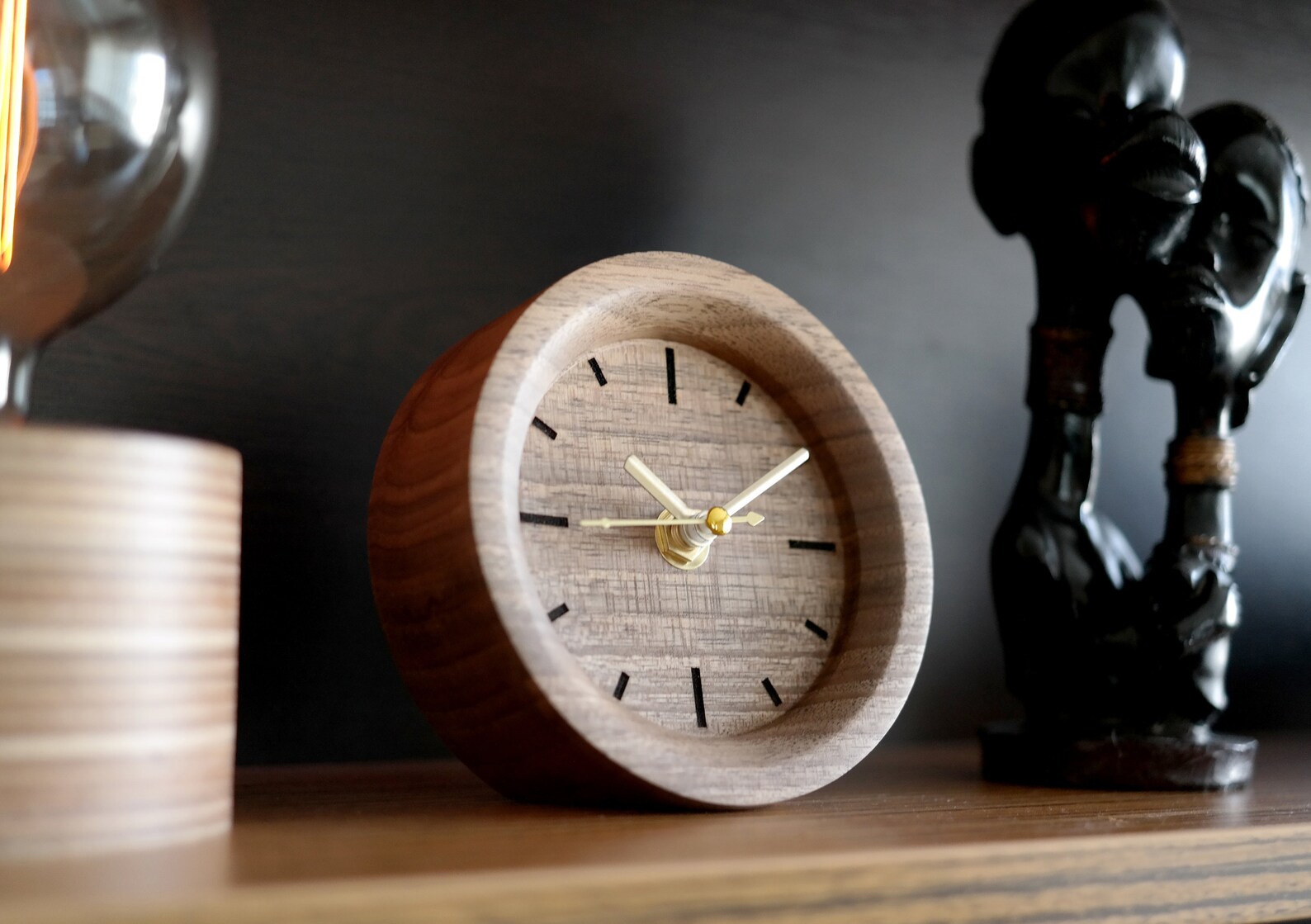 Wooden Desk Clock, Walnut Wood Clock for Bedroom, Vintage Desk Clocks ...