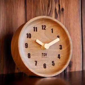 Handcrafted Wooden Analog Desktop Clock for Elegant Home Decor - Etsy