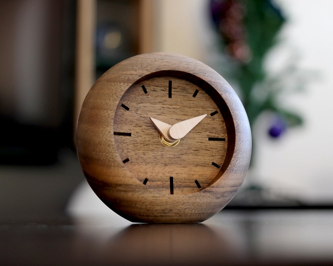 Walnut Wood Clock, Birch Plywood Clock, Unique Table Clock, Artisanal ...