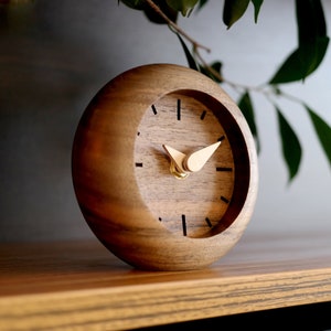Walnut Wood Clock, Birch Plywood Clock, Unique Table Clock, Artisanal ...