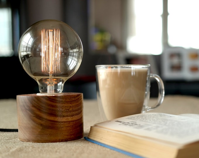 Edison Lamp, Edison Bulb Lamp, Edison Table Lamp, Wood Dimmable Desk ...