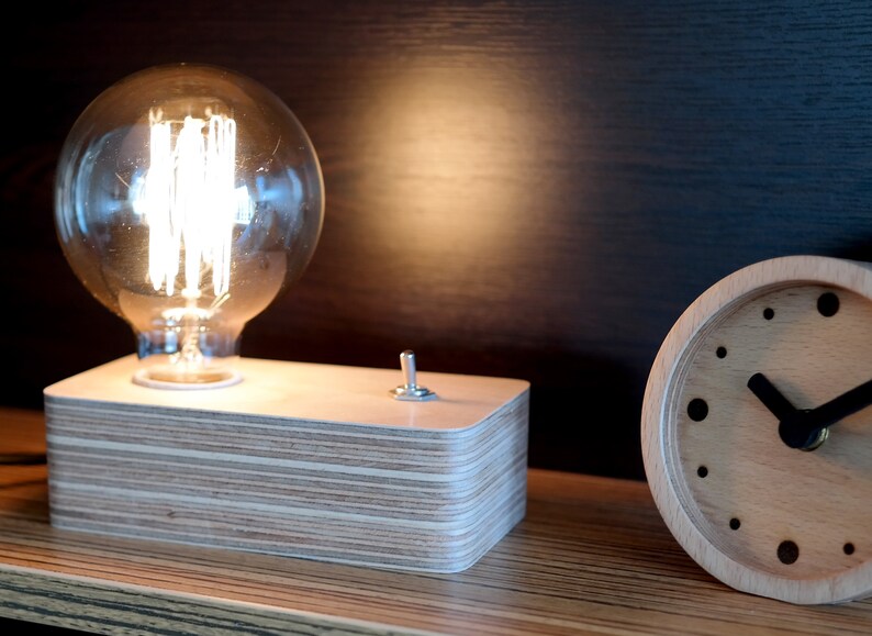 Wood Desk Lamp With Edison Bulb | Handcrafted Wooden Lamp - Etsy