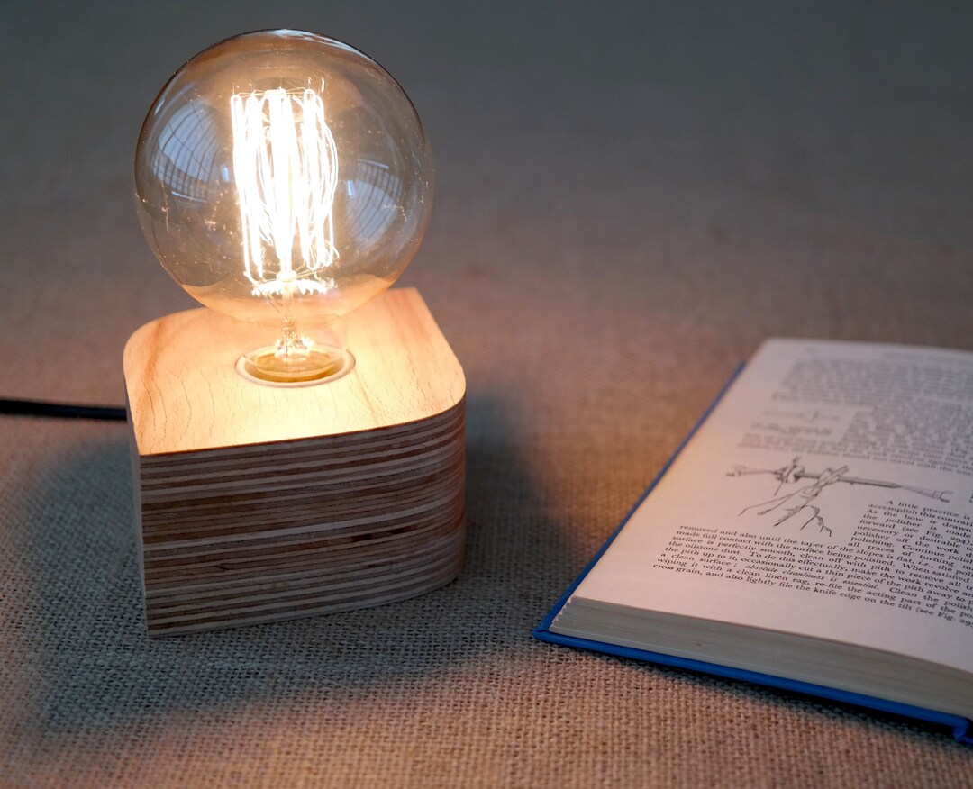 Handmade Birch Wood Edison Lamp: Rustic Tabletop Decor - Etsy