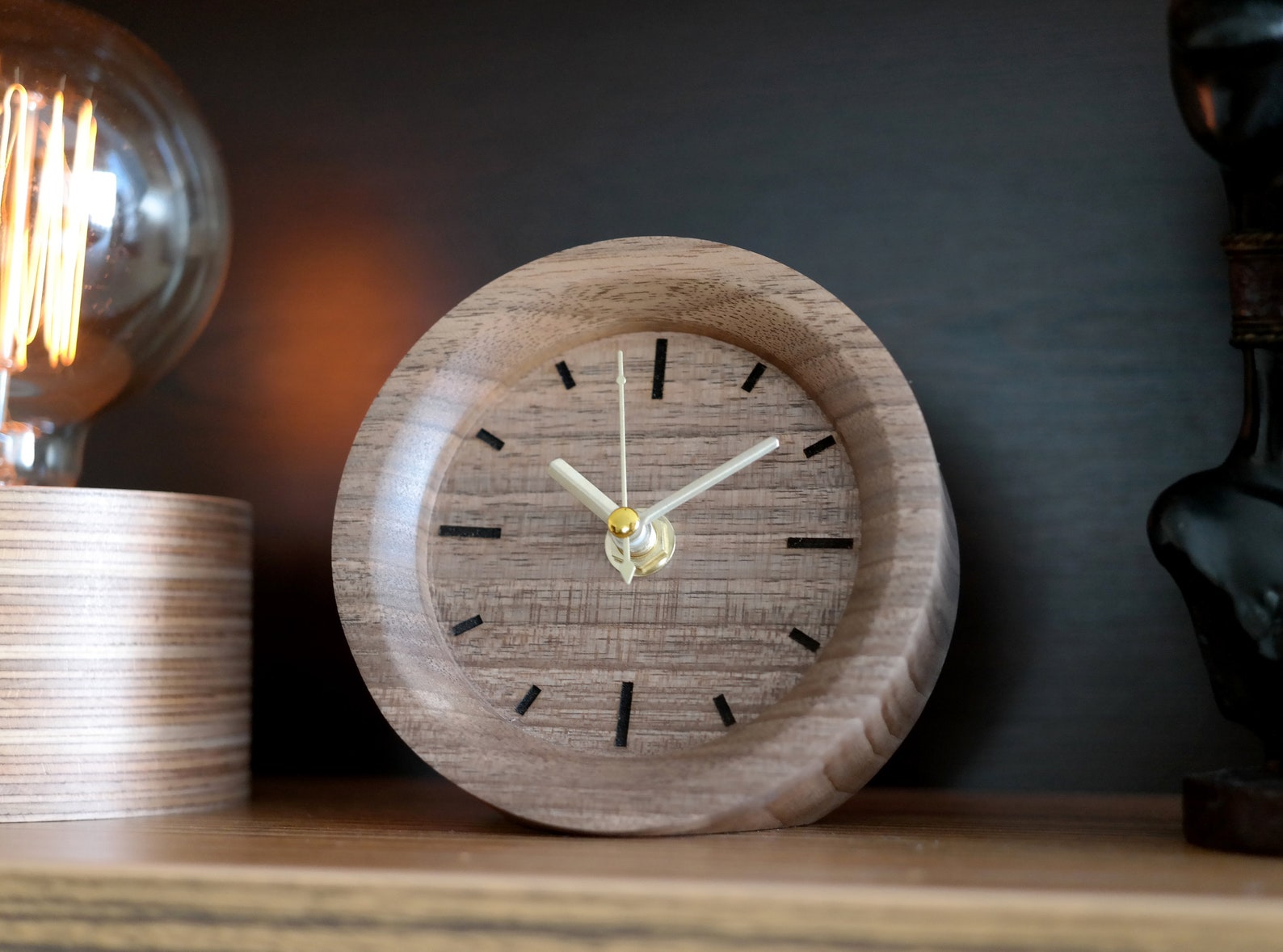 Wooden Desk Clock, Walnut Wood Clock for Bedroom, Vintage Desk Clocks ...