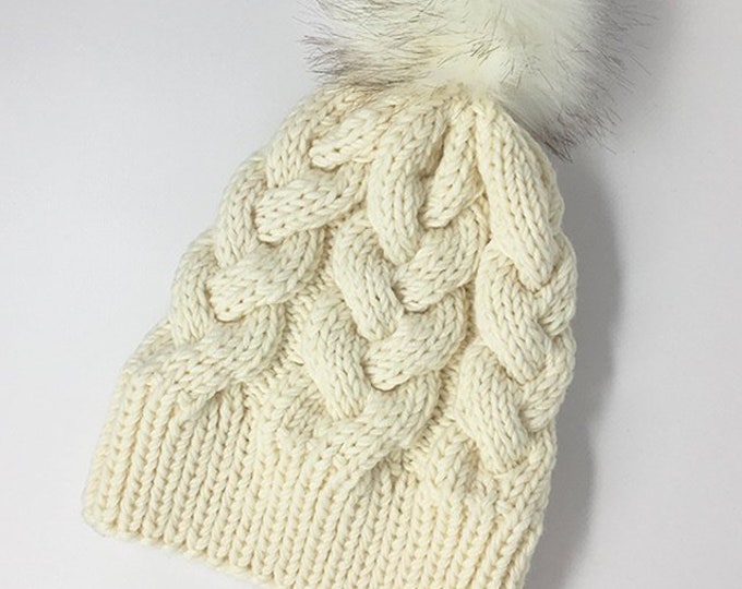 White Braided Cable Hat KNITTING PATTERN / Knit Hat Pattern / - Etsy