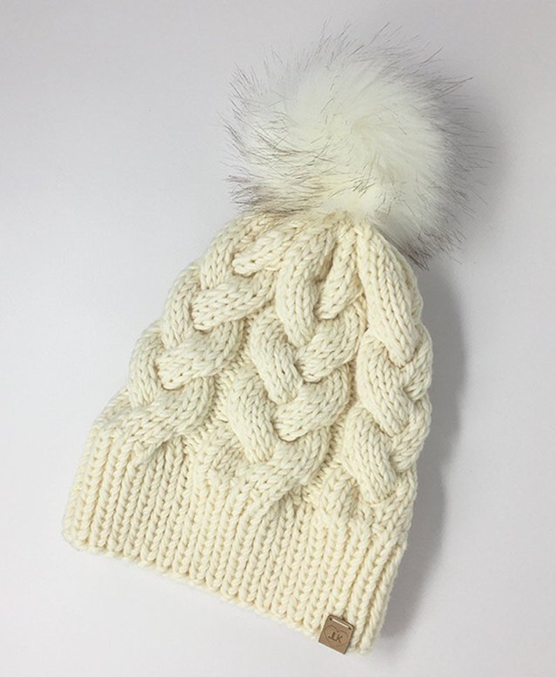 White Braided Cable Hat KNITTING PATTERN / Knit Hat Pattern / Knitting ...