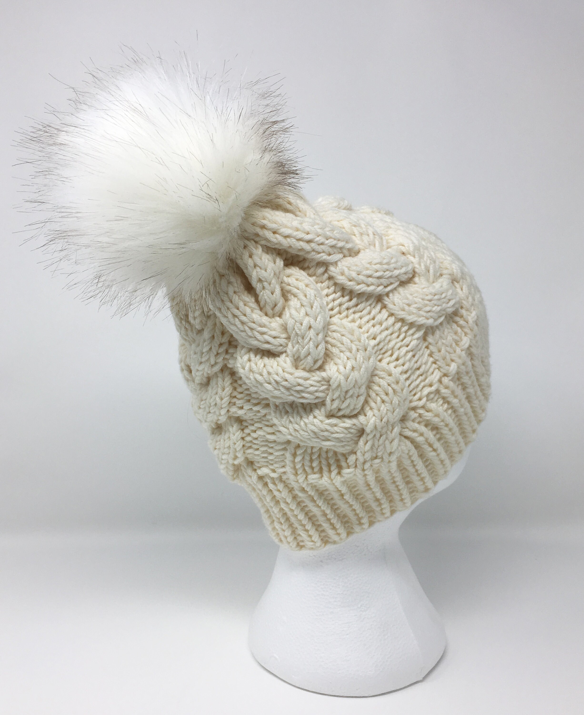 White Braided Cable Hat KNITTING PATTERN / Knit Hat Pattern / Knitting ...