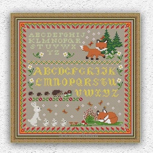 Forest Animals Cross Stitch Pattern Spring Primitive Cross Stitch Fox ...