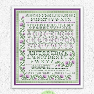 Scottish Thistle Cross Stitch Pattern Quaker Sampler Embroidery Flowers ...