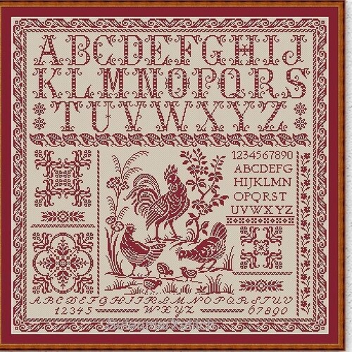 Rooster and Chickens Cross Stitch Pattern Country Quaker - Etsy