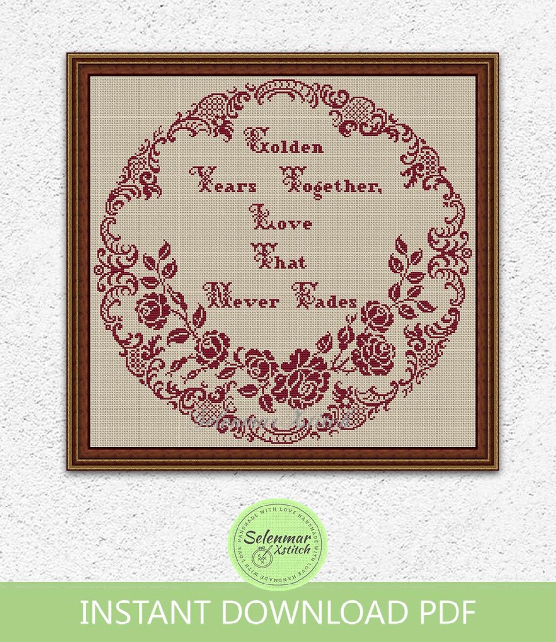 Monochrome Wedding Anniversary Sampler Cross Stitch Pattern 50th Golden ...