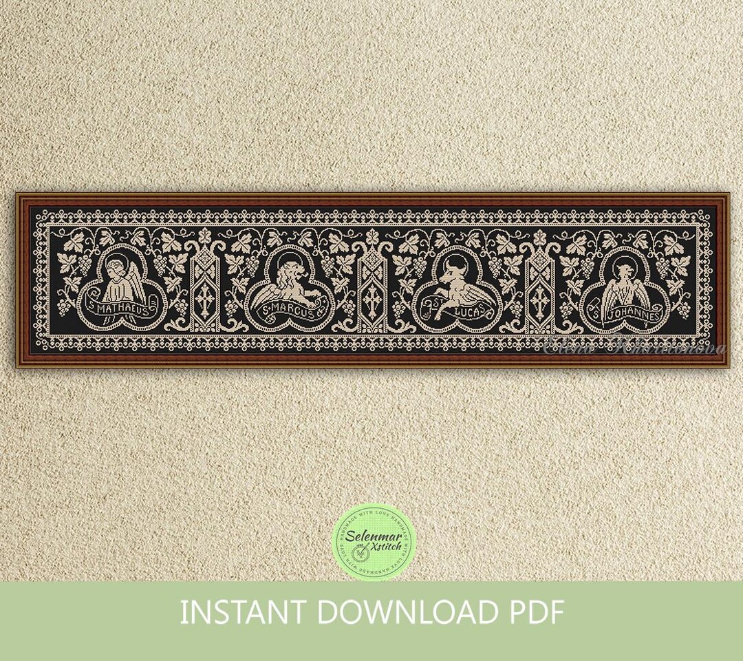 Religious Monochrome Cross Stitch Pattern Four Evangelists Embroidery ...