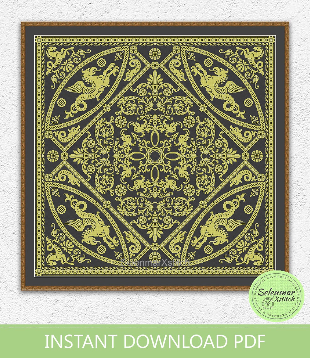 Dragons Monochrome Sampler Cross Stitch Pattern Wyvern Dragons Cross ...