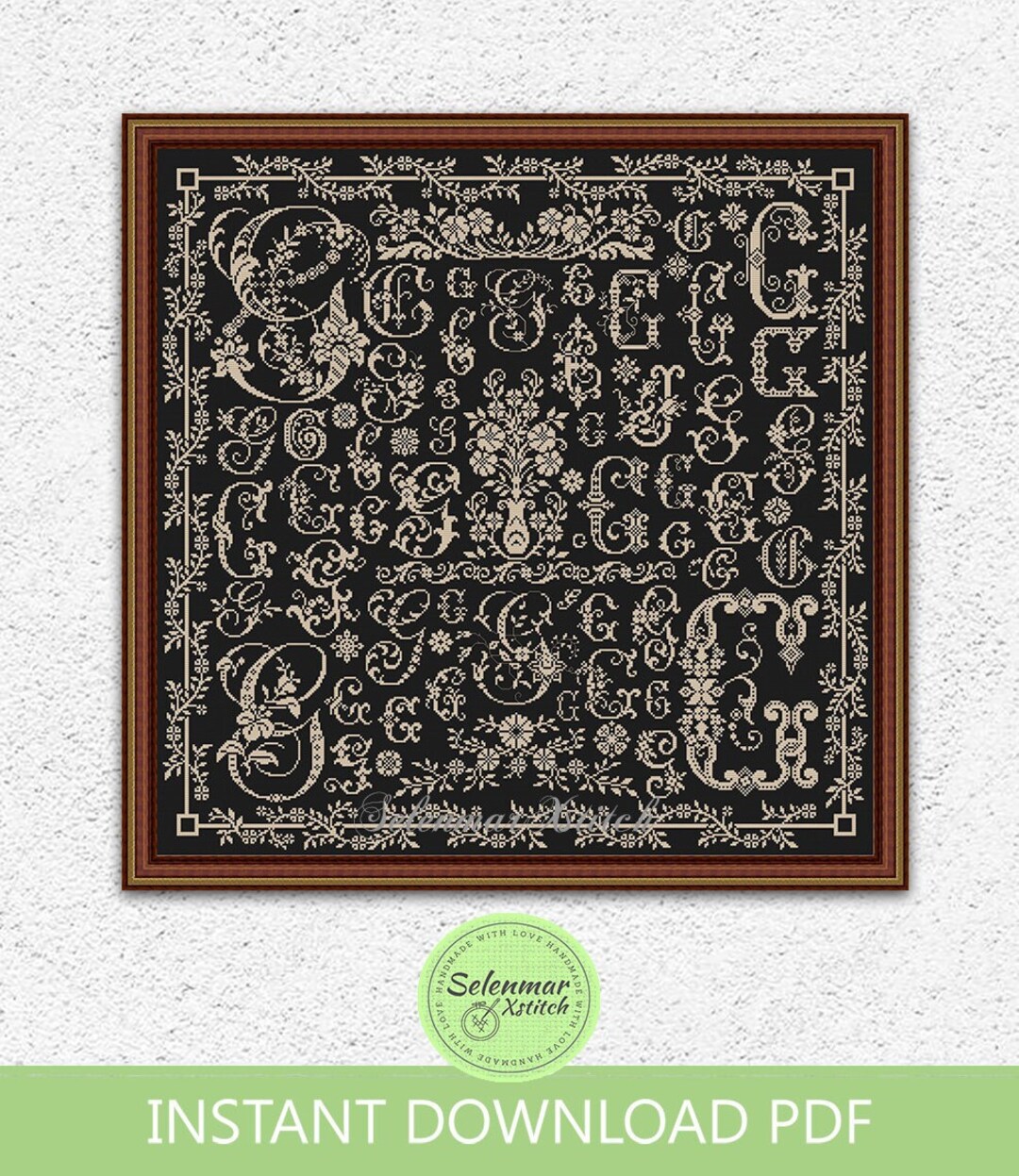 Floral Letter G Sampler Counted Cross Stitch Pattern Monochrome Cross ...