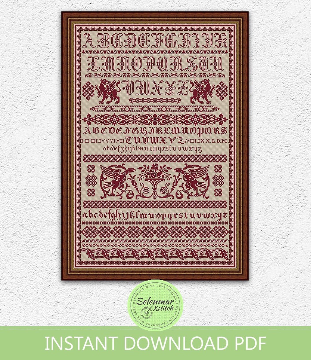 Celtic Dragons Monochrome Cross Stitch Pattern Quaker Embroidery Design ...